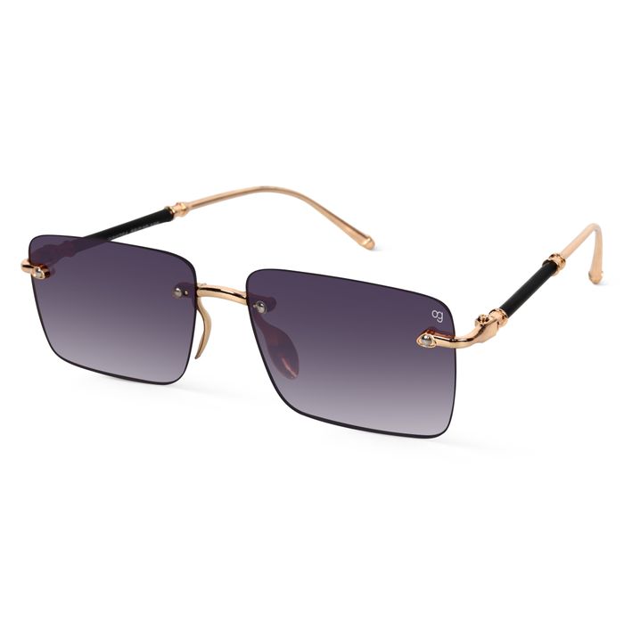 Buy Kylro Rectangle Rimless Black & Golden Sunglasses - Woggles